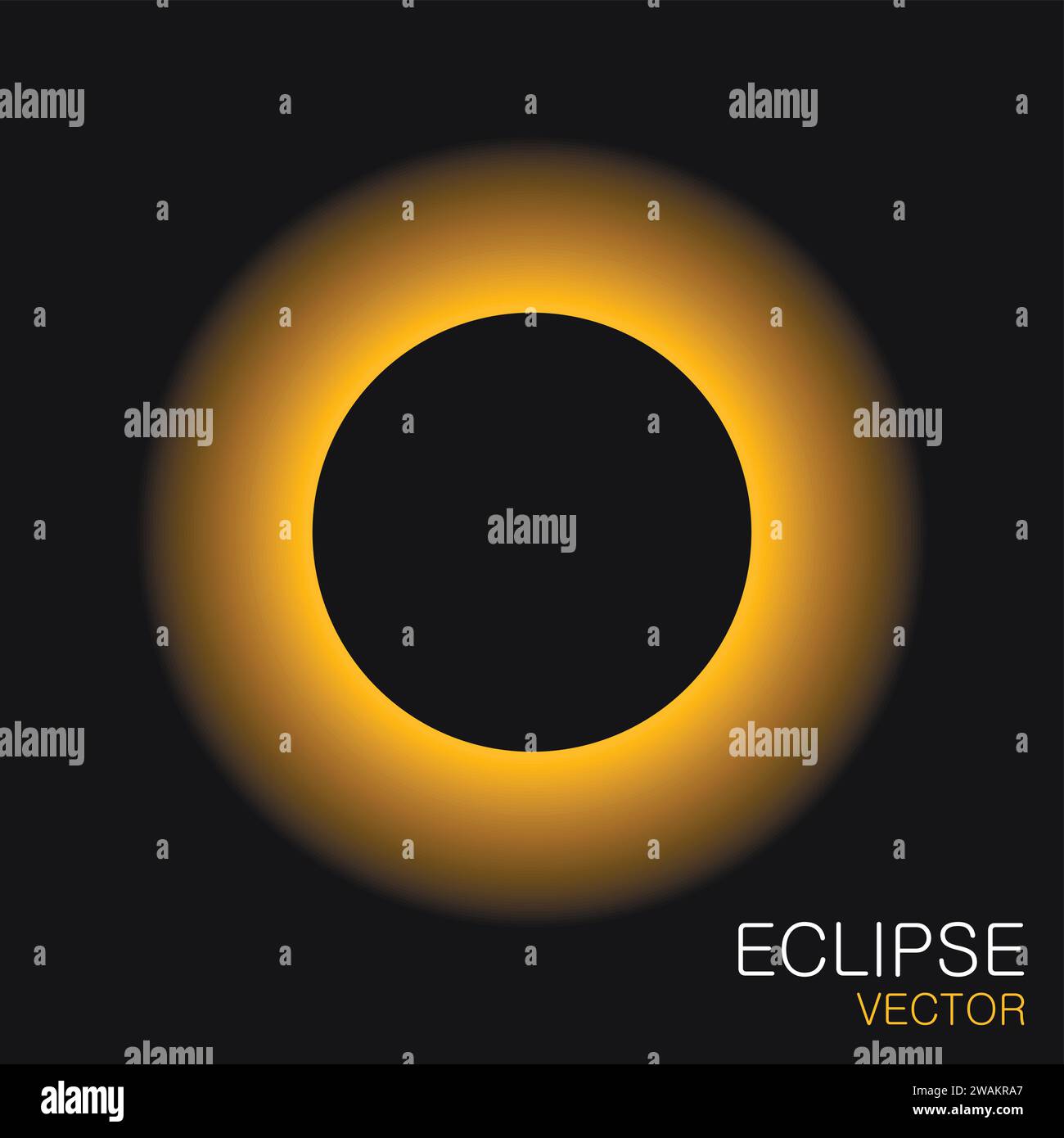 Total eclipse of the sun with yellow light rays in the dark sky. Solar eclipse vector Stock ...