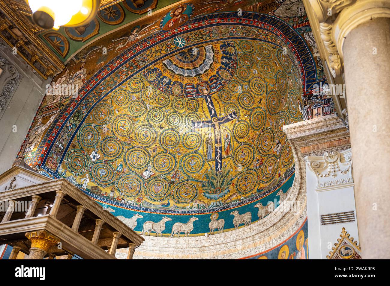 Perspective of golden mosaic decorating the dome ceiling of Saint ...