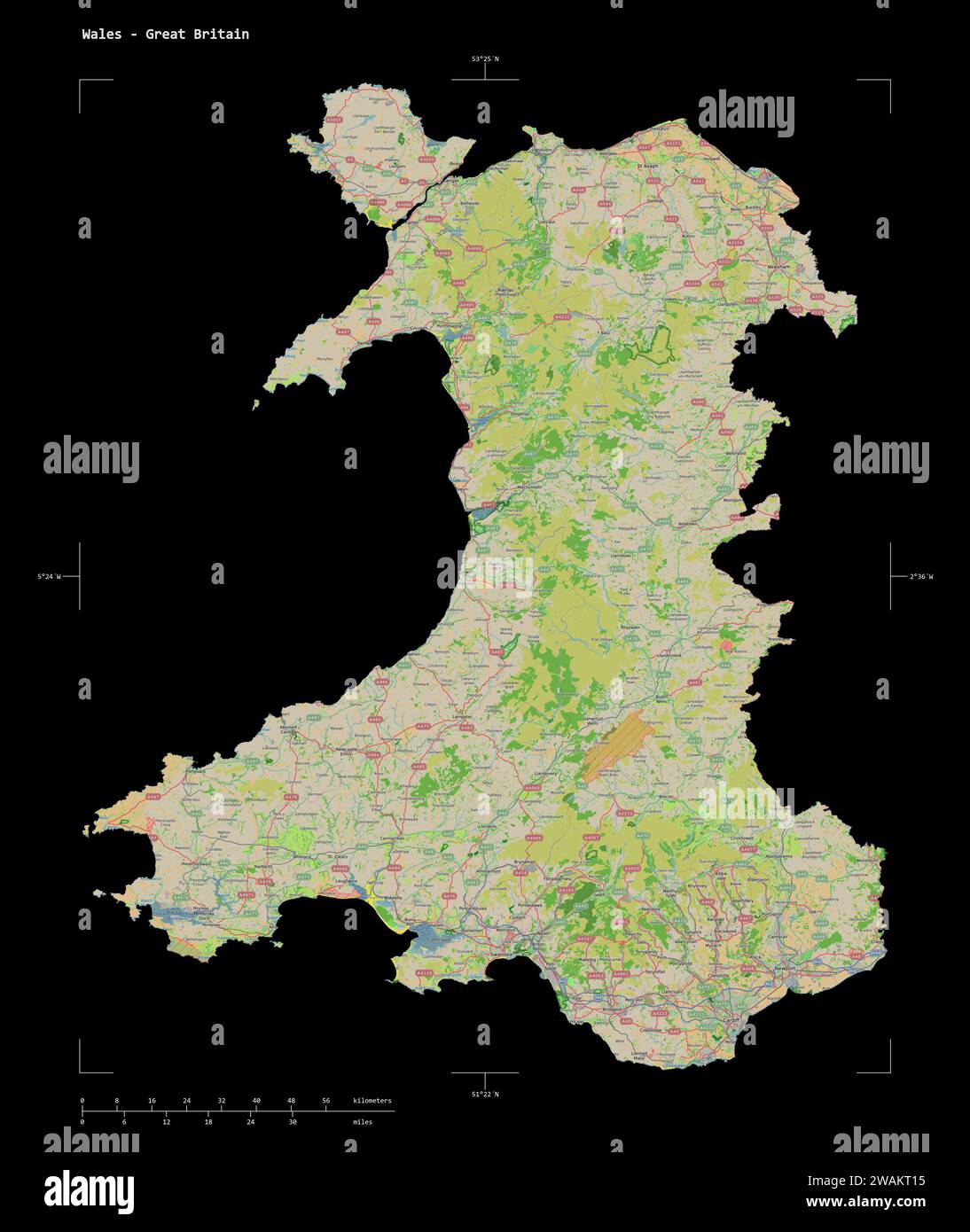 Shape of a topographic, OSM France style map of the Wales - Great ...