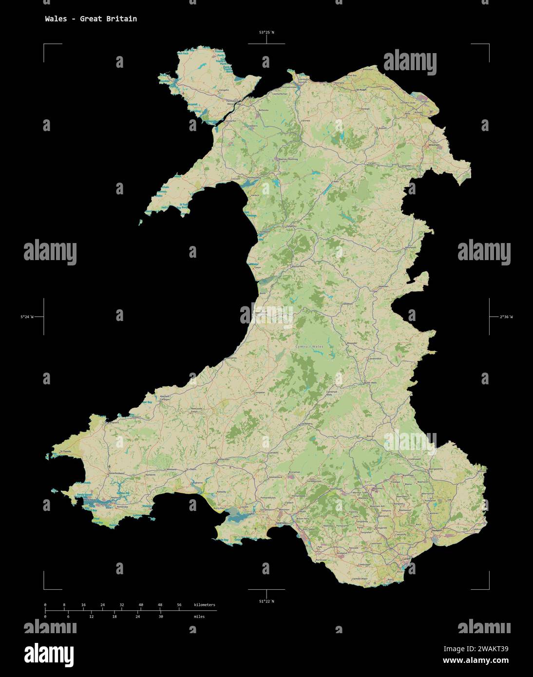 Shape of a topographic, OSM Humanitarian style map of the Wales - Great ...
