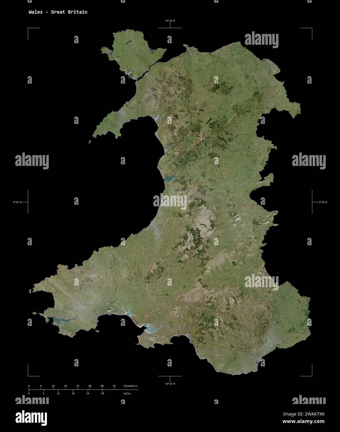 Shape of a high resolution satellite map of the Wales - Great Britain ...