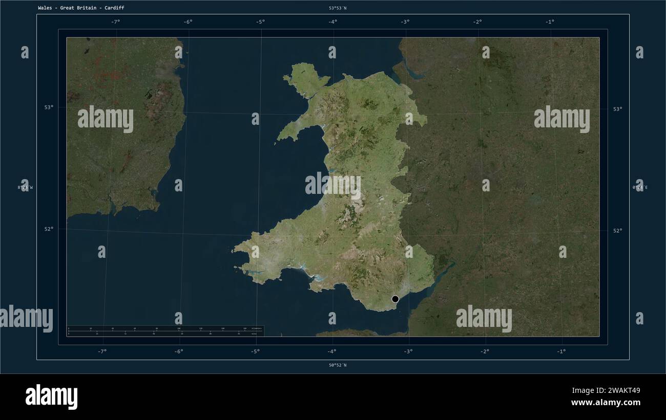 Wales - Great Britain highlighted on a high resolution satellite map ...