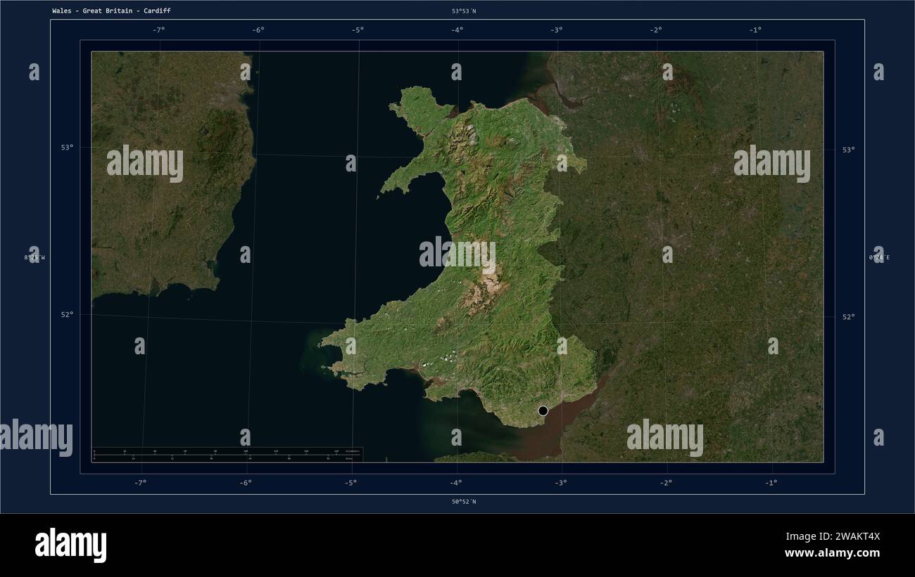 Wales - Great Britain highlighted on a low resolution satellite map map ...