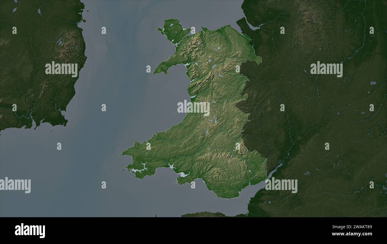 Wales - Great Britain highlighted on a Pale colored elevation map with ...