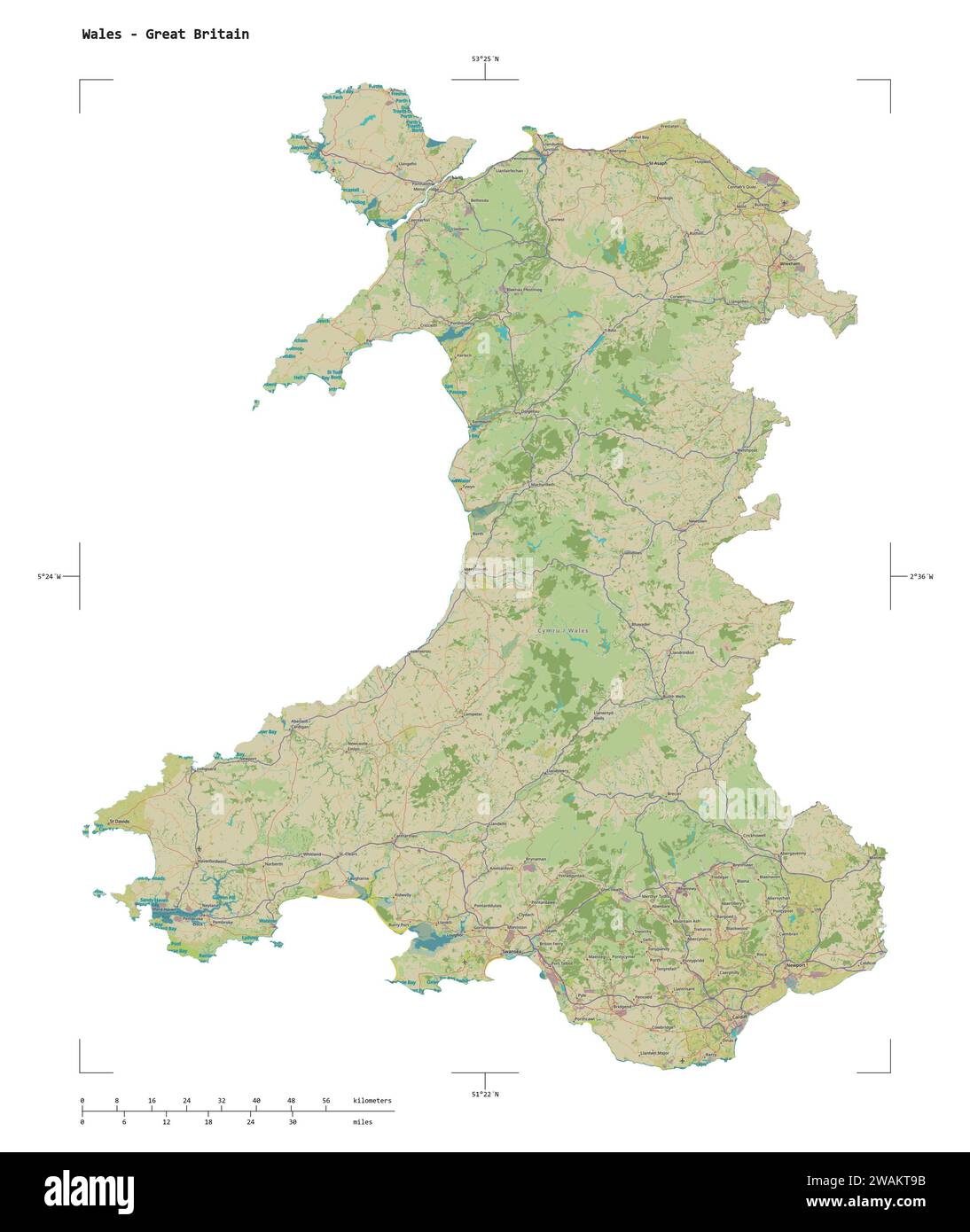 Shape of a topographic, OSM Humanitarian style map of the Wales - Great ...