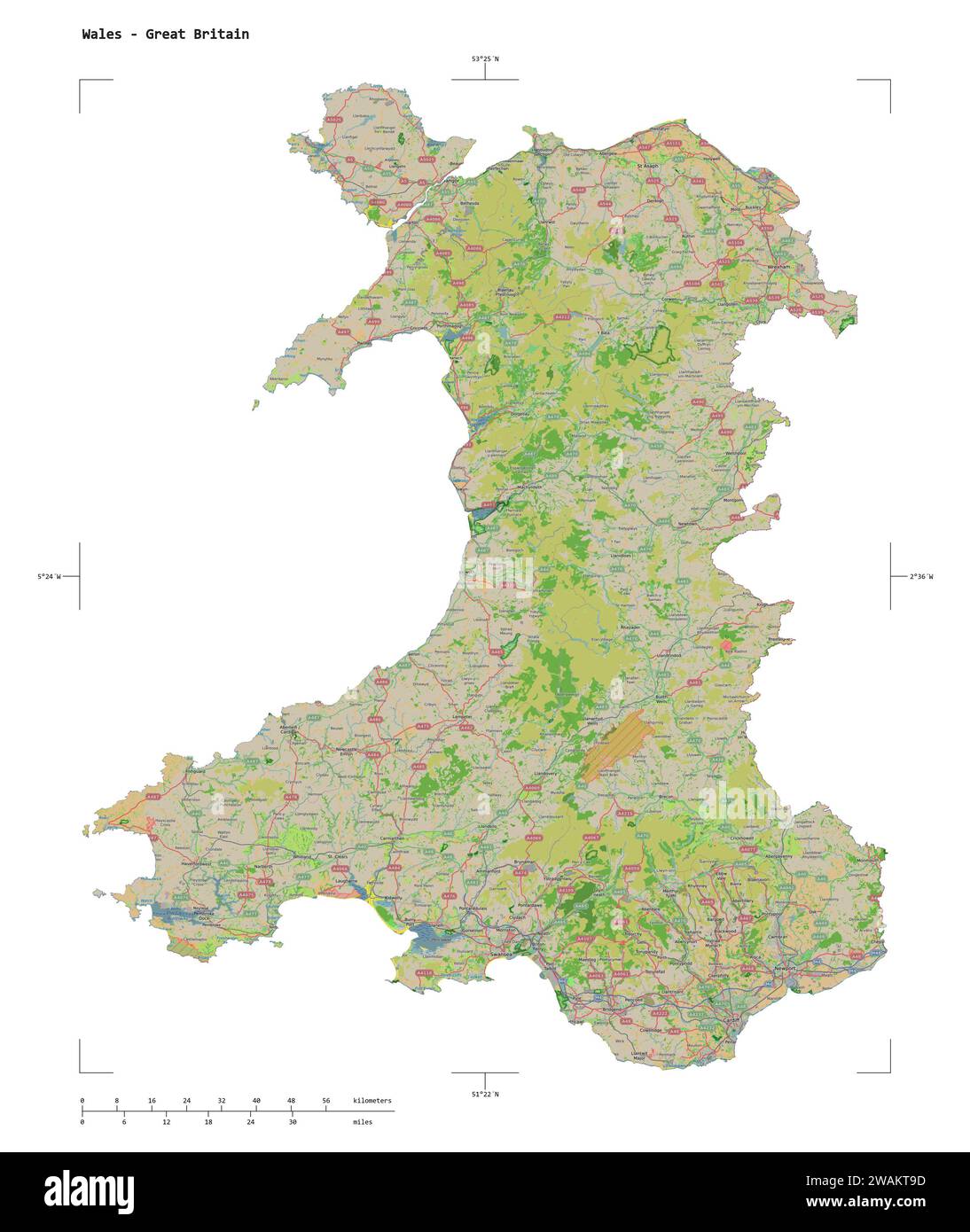 Shape of a topographic, OSM France style map of the Wales - Great ...