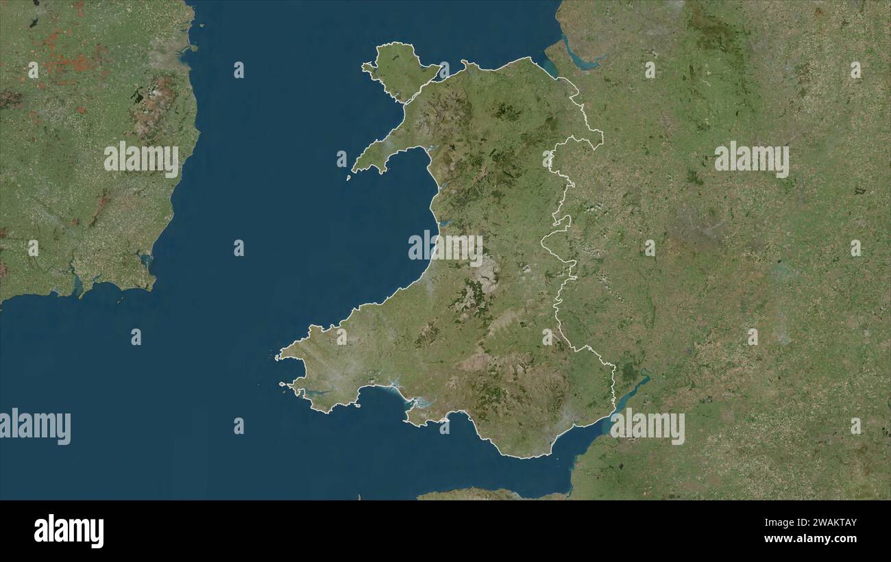 Wales - Great Britain outlined on a high resolution satellite map Stock ...