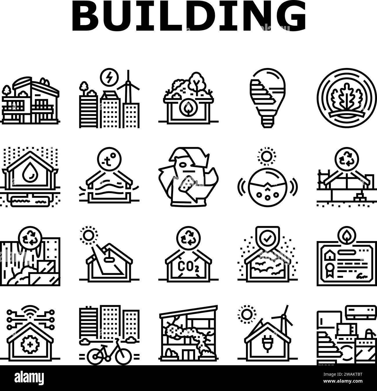 green building city eco office icons set vector Stock Vector Image ...