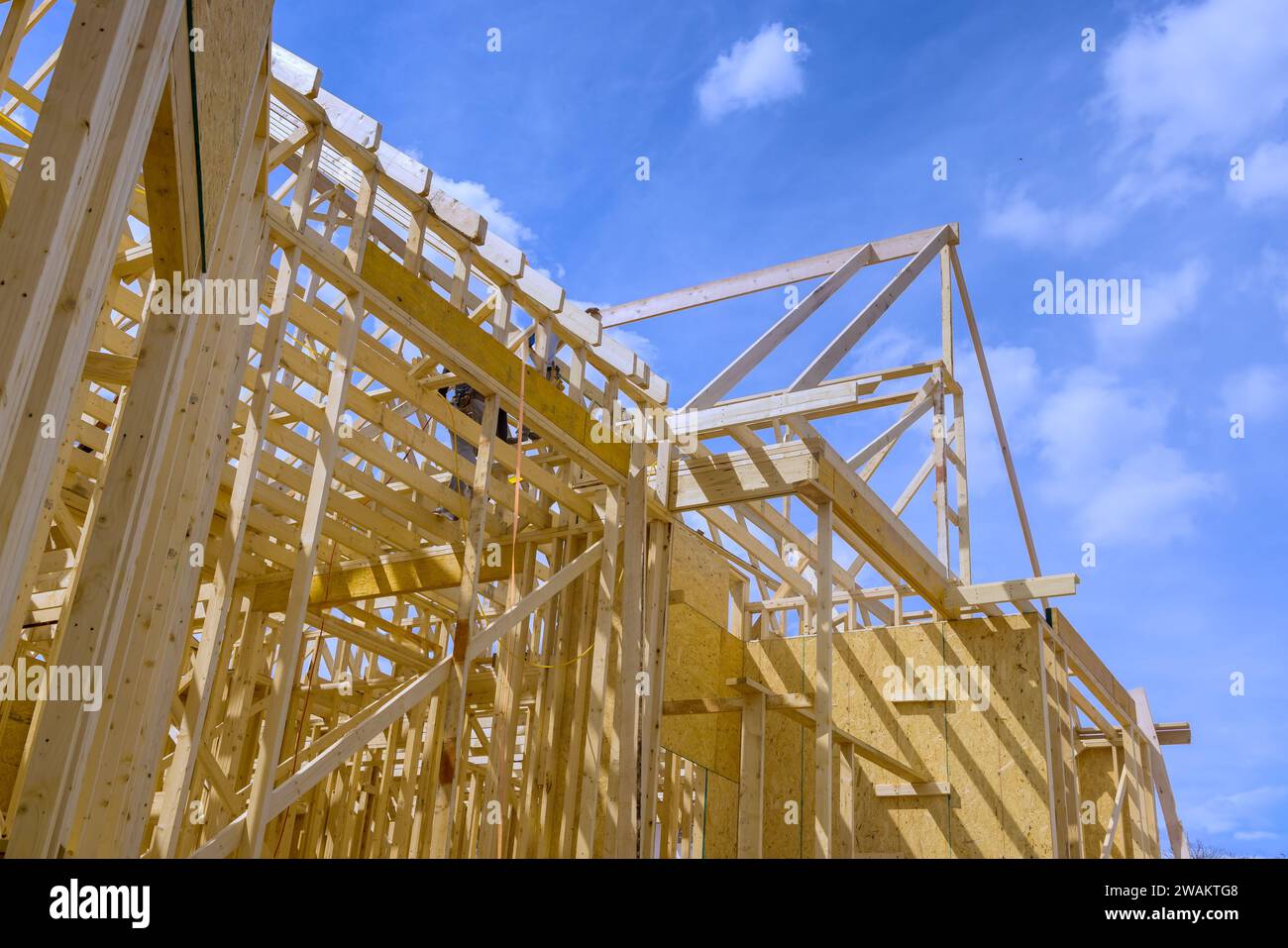 An example of framing beams at wooden framework of new house under ...