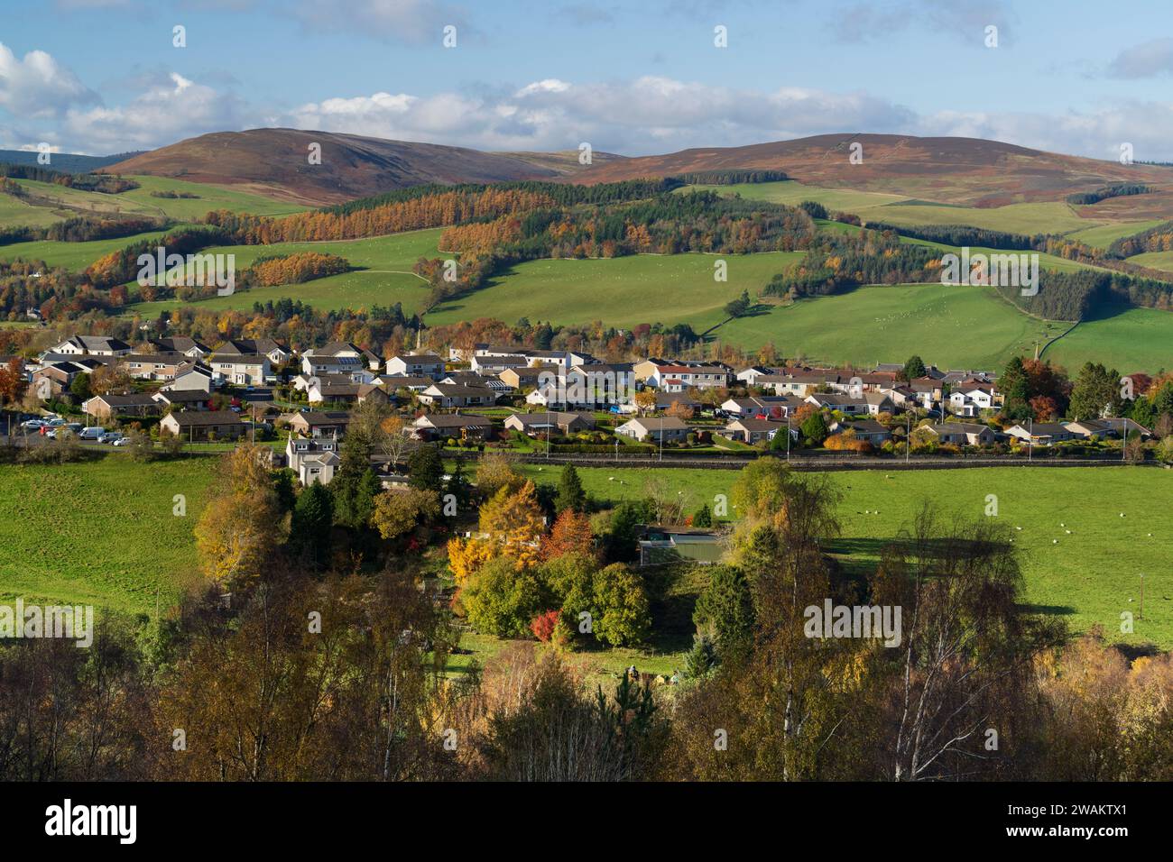 Selkirk, Scottish Borders, in autumn view from the gold course Stock ...