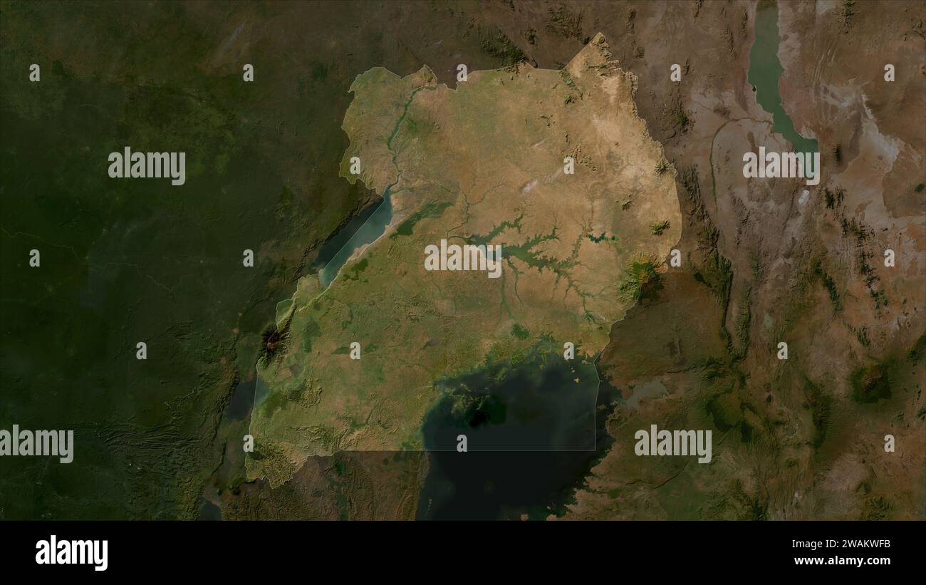 Uganda highlighted on a low resolution satellite map Stock Photo - Alamy