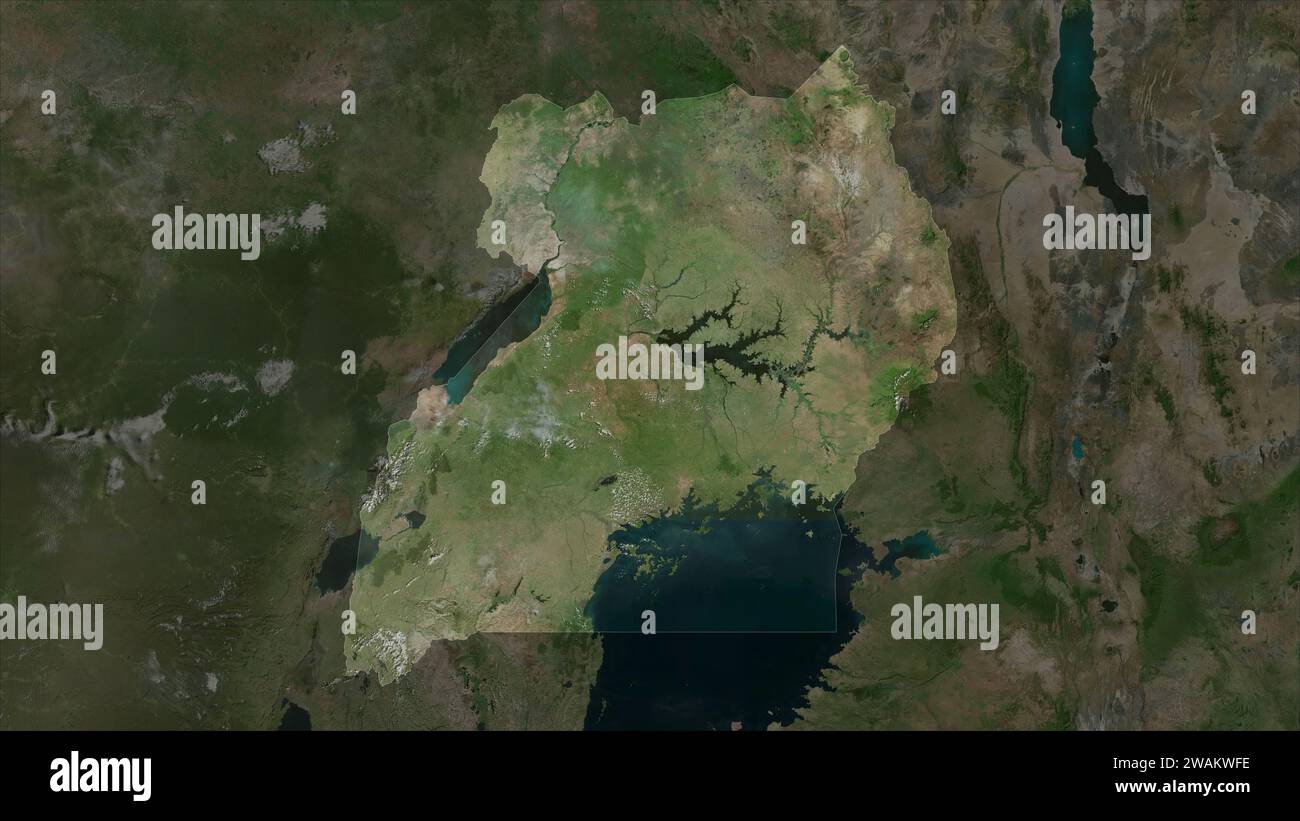 Uganda highlighted on a high resolution satellite map Stock Photo - Alamy