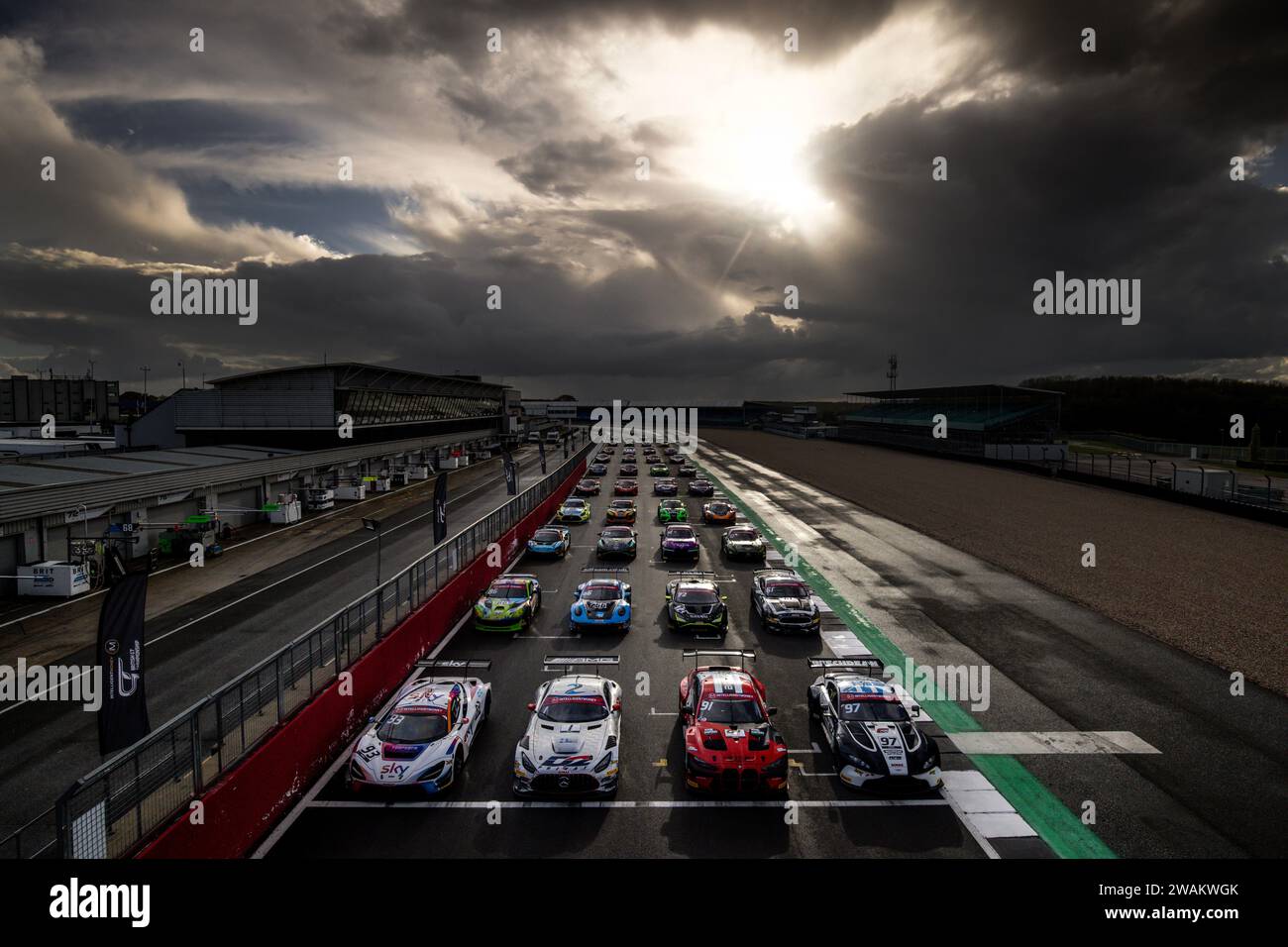 Supercars Lined up on Silverstone Grid Stock Photo - Alamy