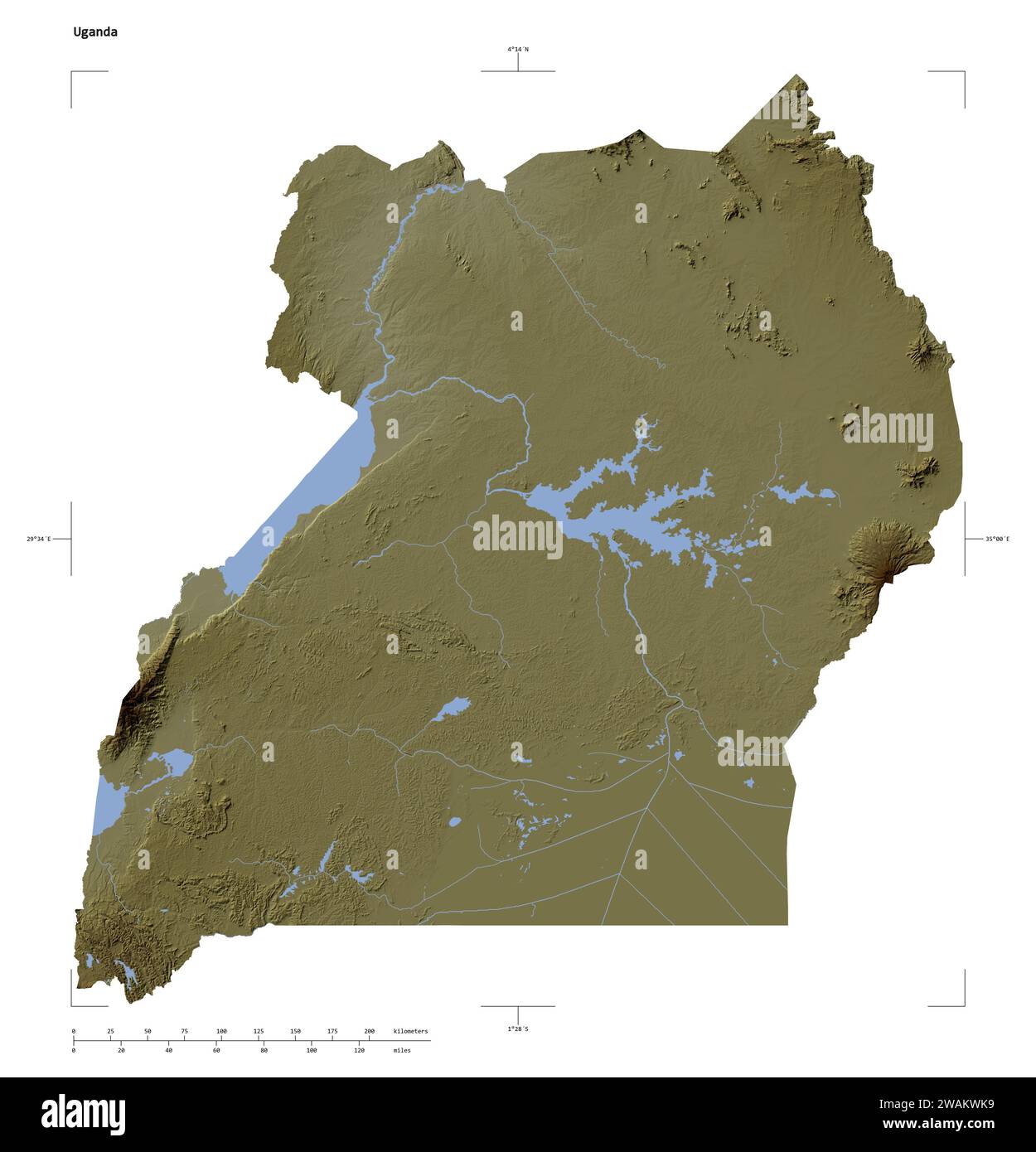 Shape of a Pale colored elevation map with lakes and rivers of the ...