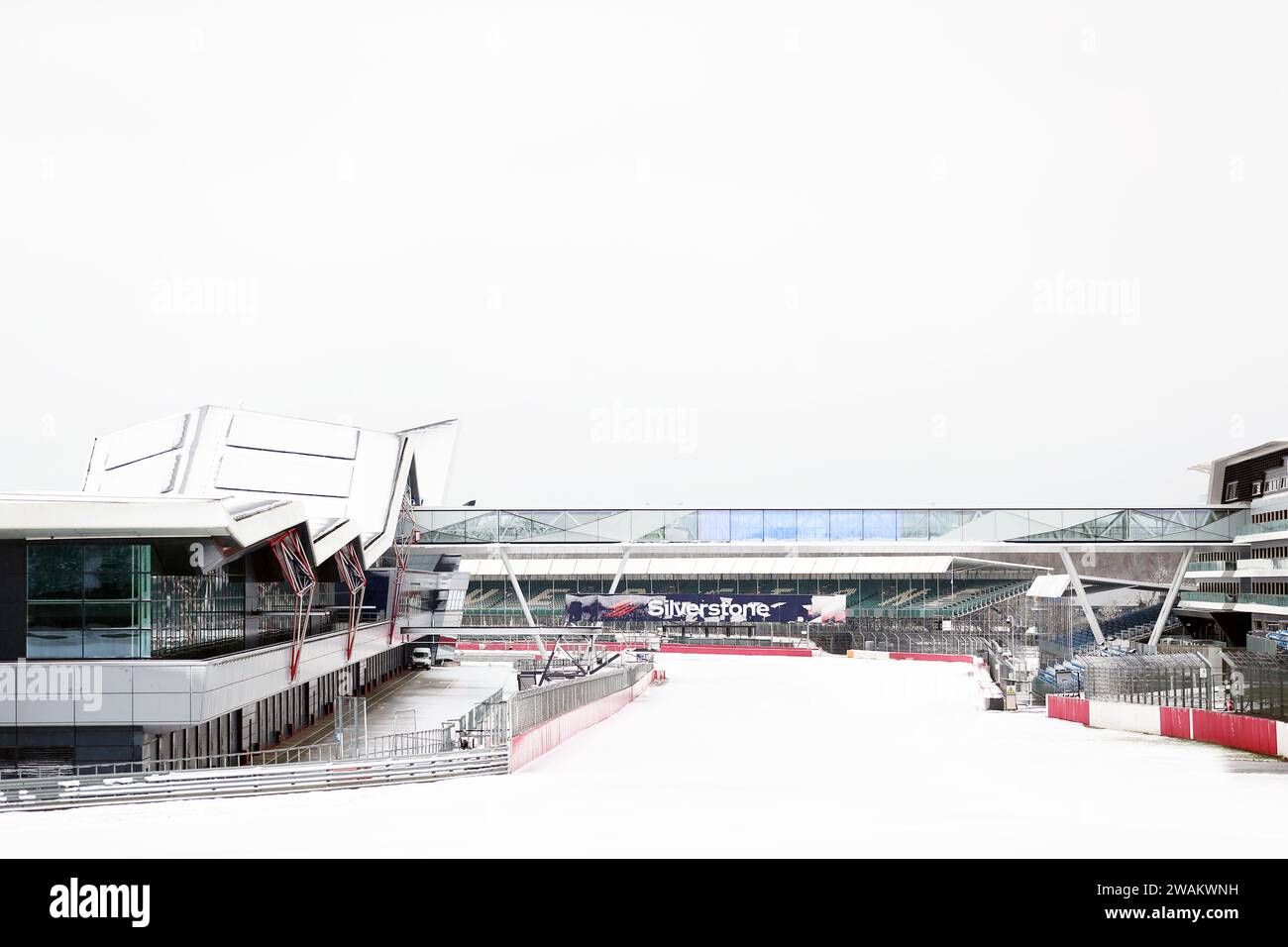 Snow on Silverstone Circuit Stock Photo - Alamy