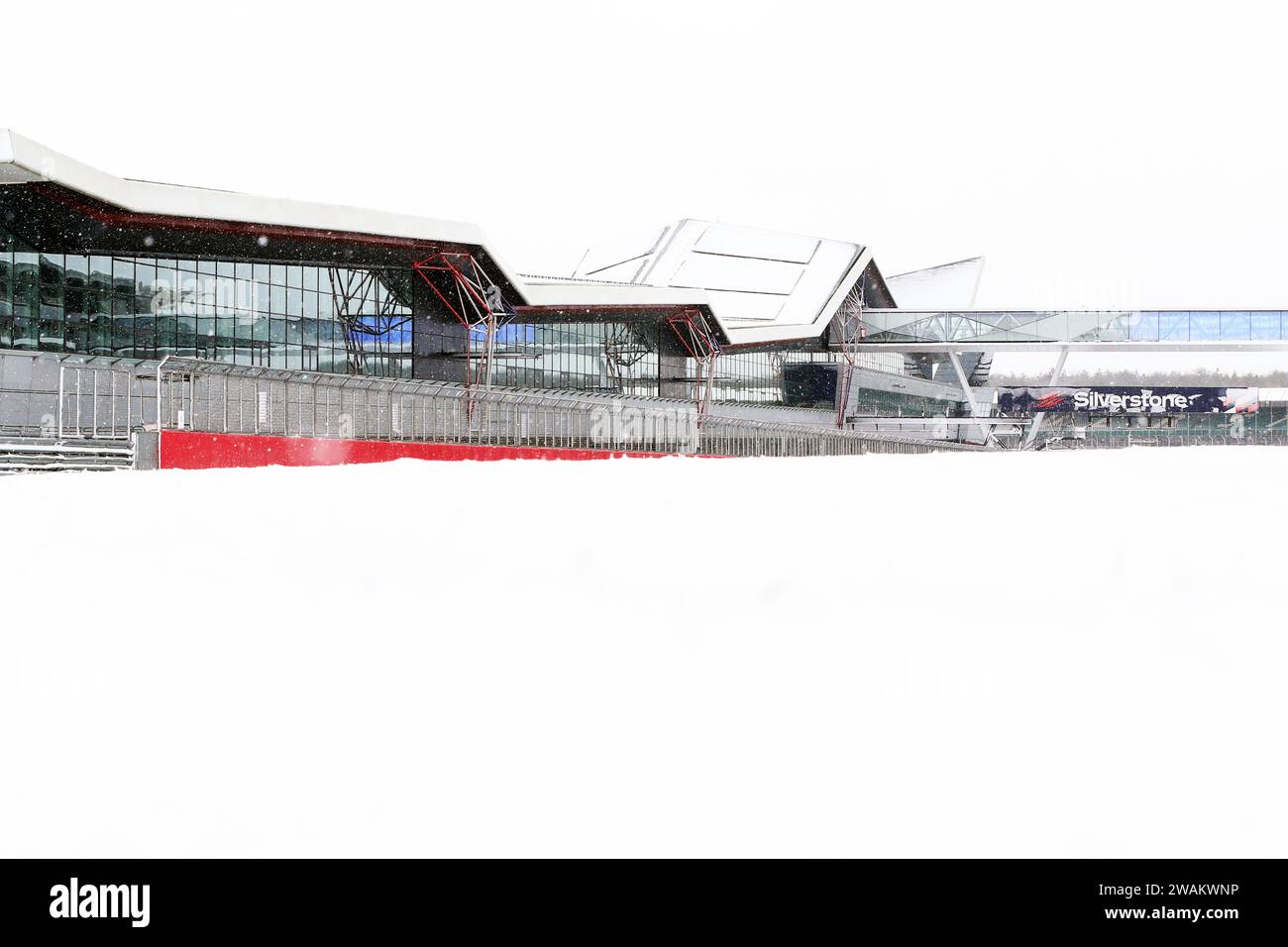 Snow on Silverstone Circuit Stock Photo - Alamy