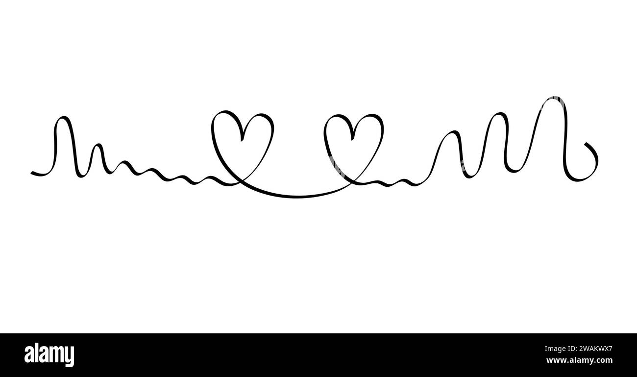 Love with hearts hand written single continuous line lettering phrase ...