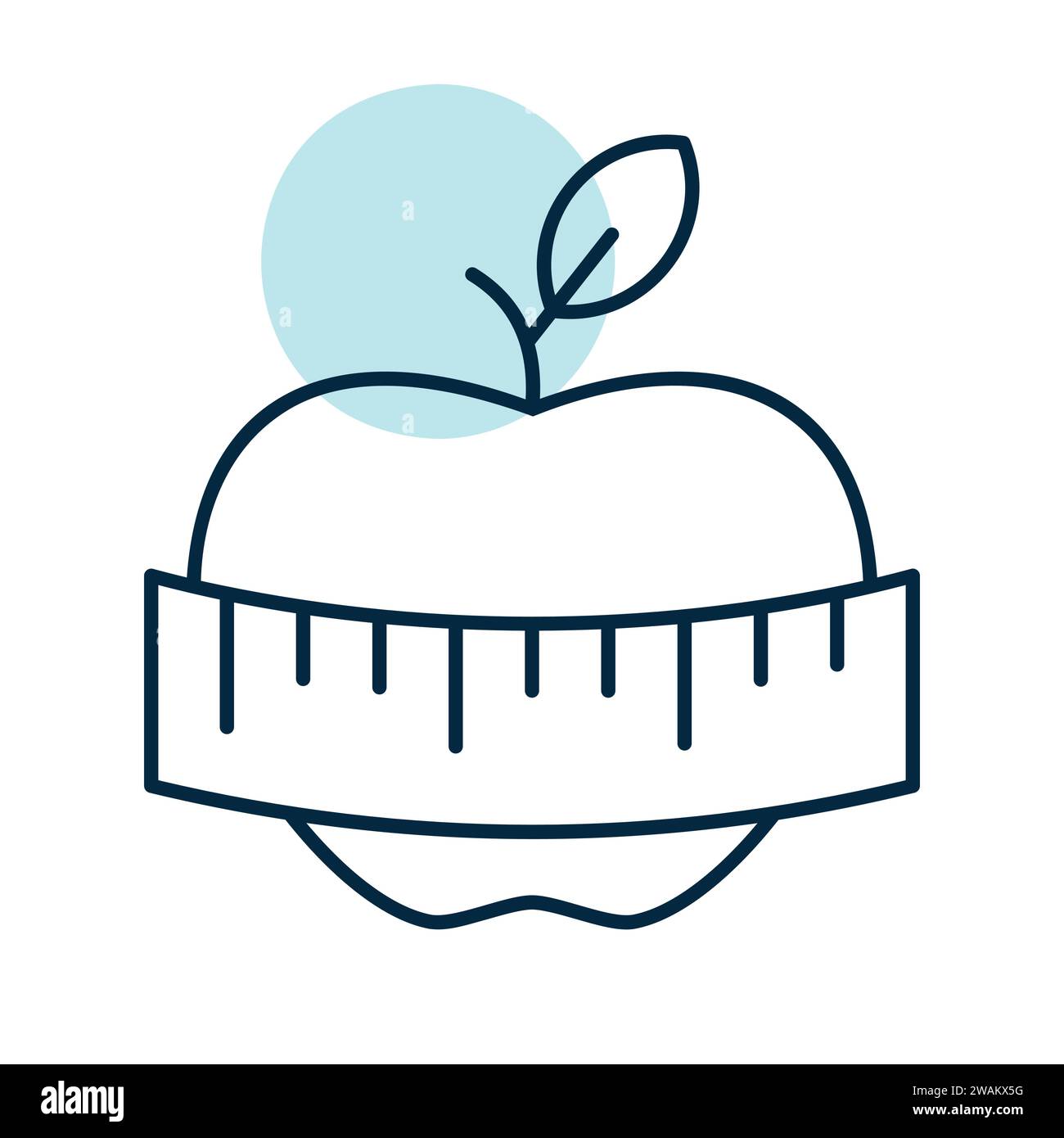 Apple with measuring tape vector icon. Graph symbol for fitness and ...