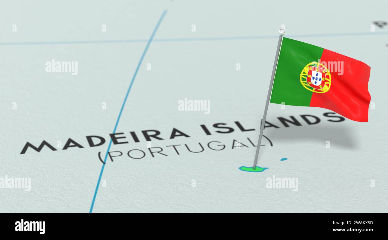 Madeira Islands - national flag pinned on political map - 3D ...