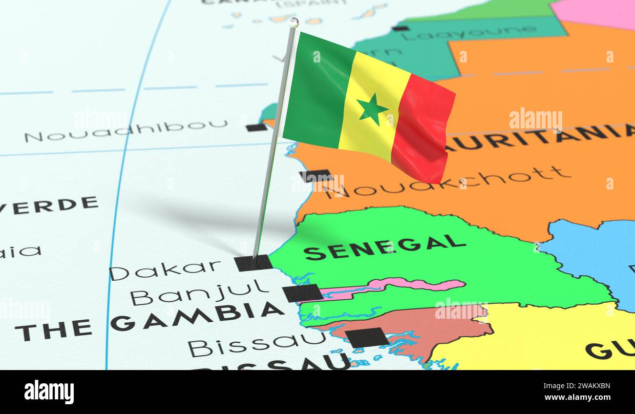 Senegal, Dakar - national flag pinned on political map - 3D illustration Stock Photo - Alamy