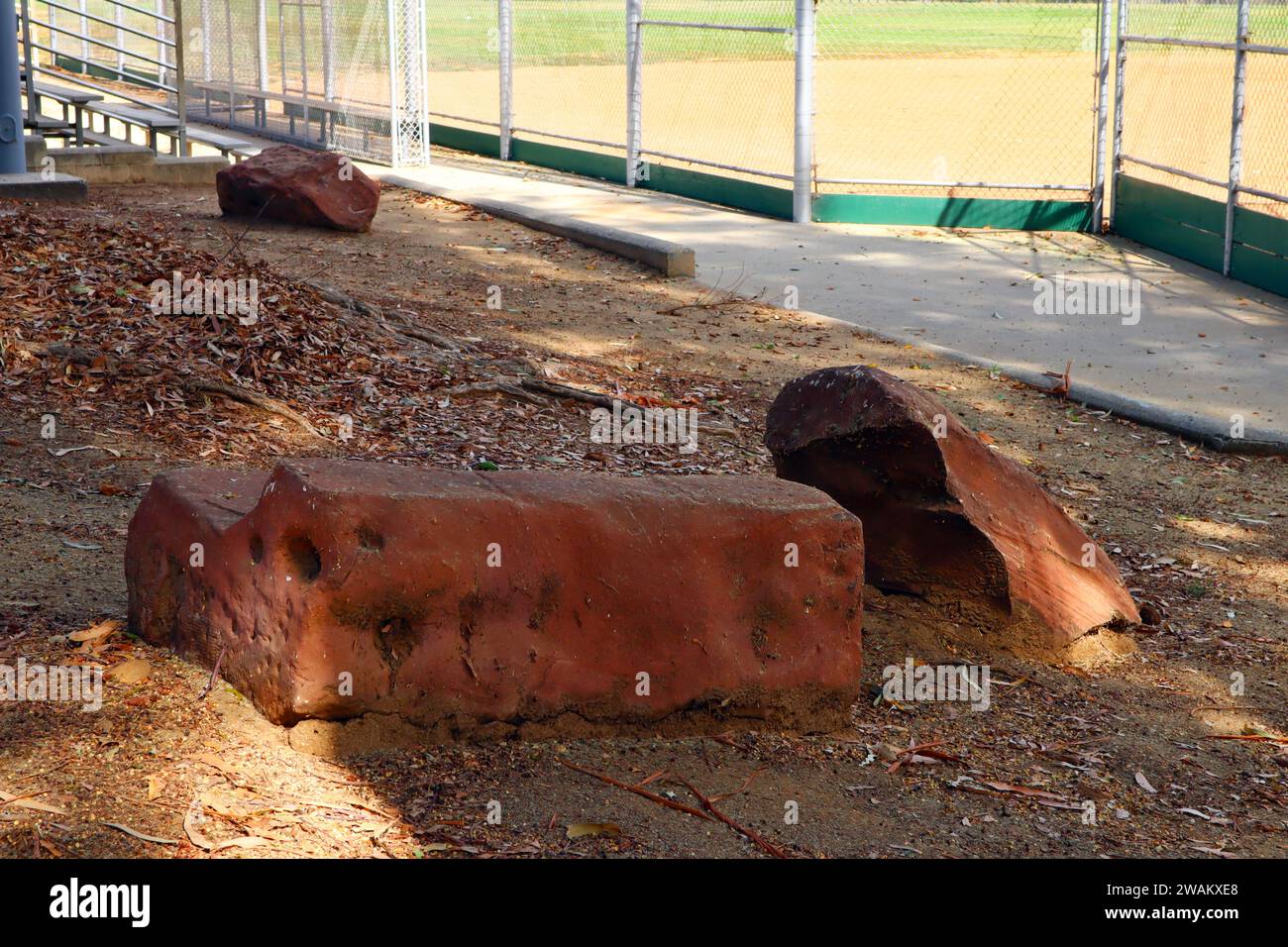 Los Angeles, California: Red Sandstone Courthouse Ruins blocks. The ...