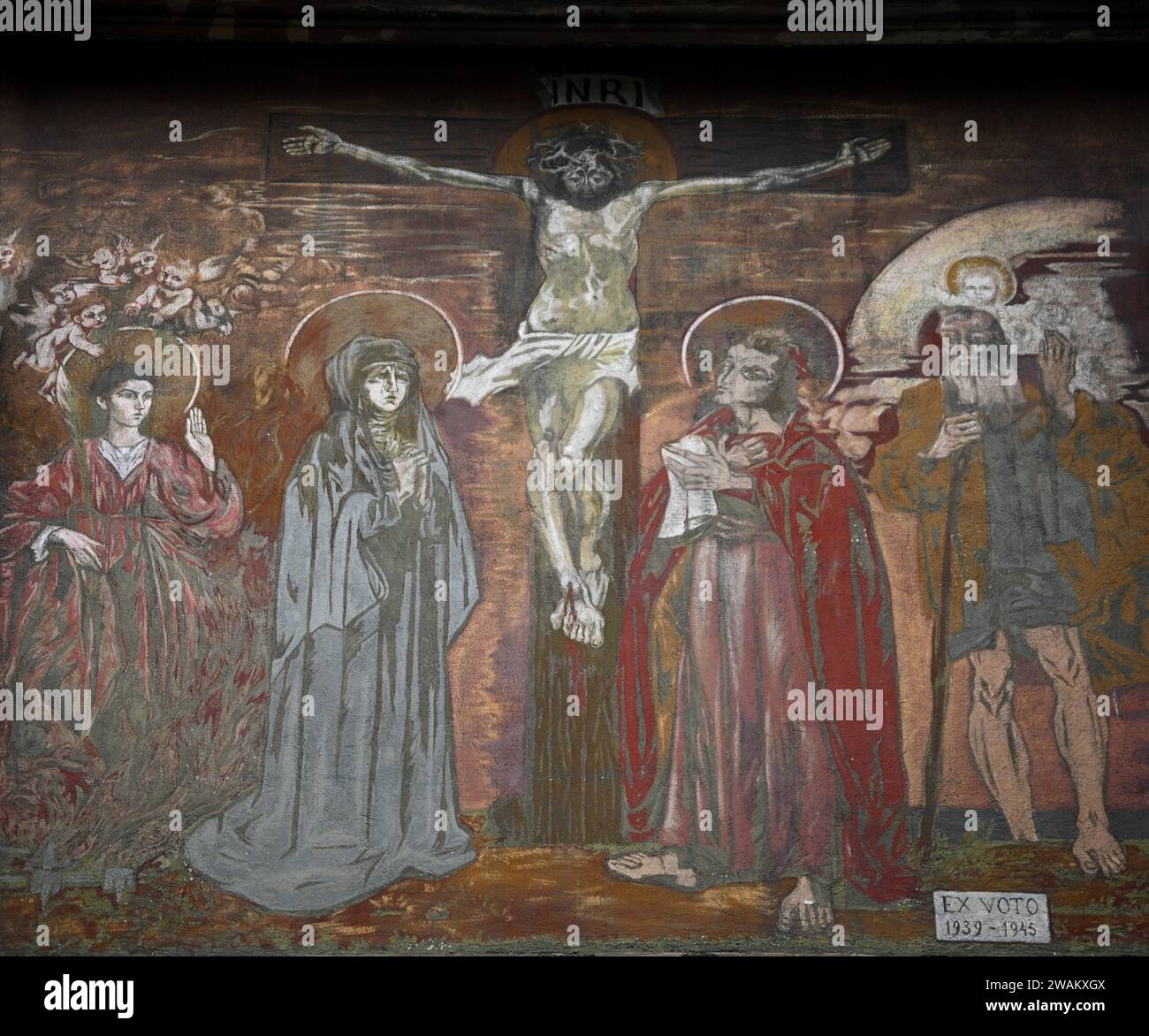 Religious fresco mural on the exterior of the historic monument Tour ...