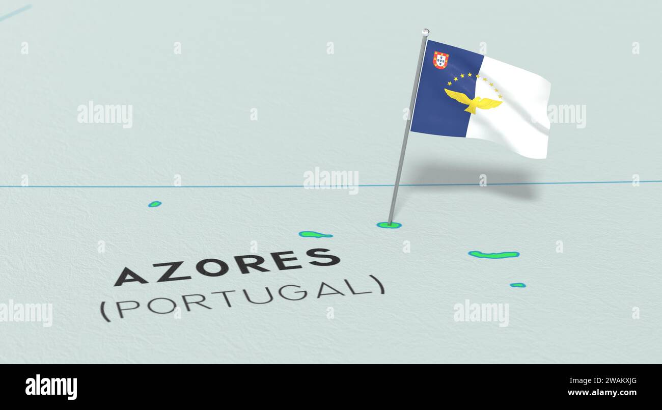 Azores Islands, Portugal - national flag pinned on political map - 3D ...