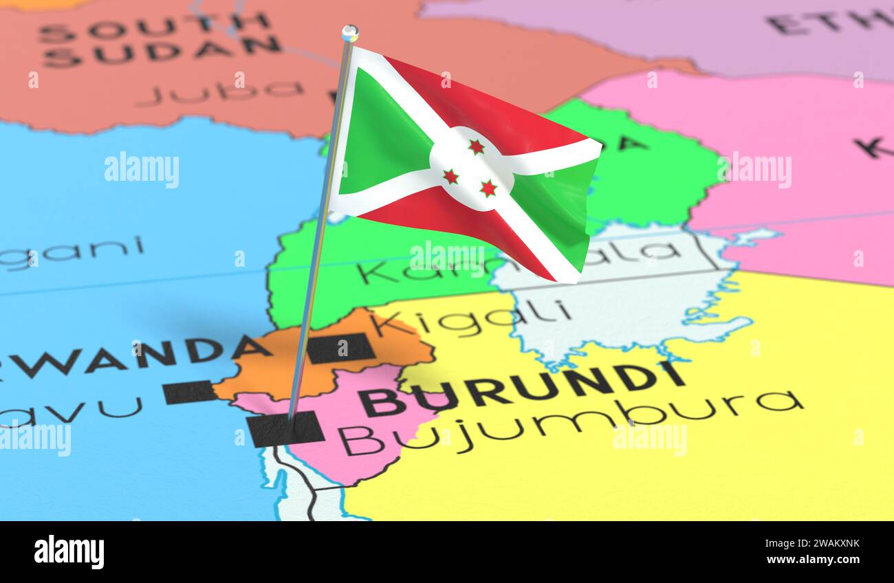 Burundi, Bujumbura - national flag pinned on political map - 3D ...
