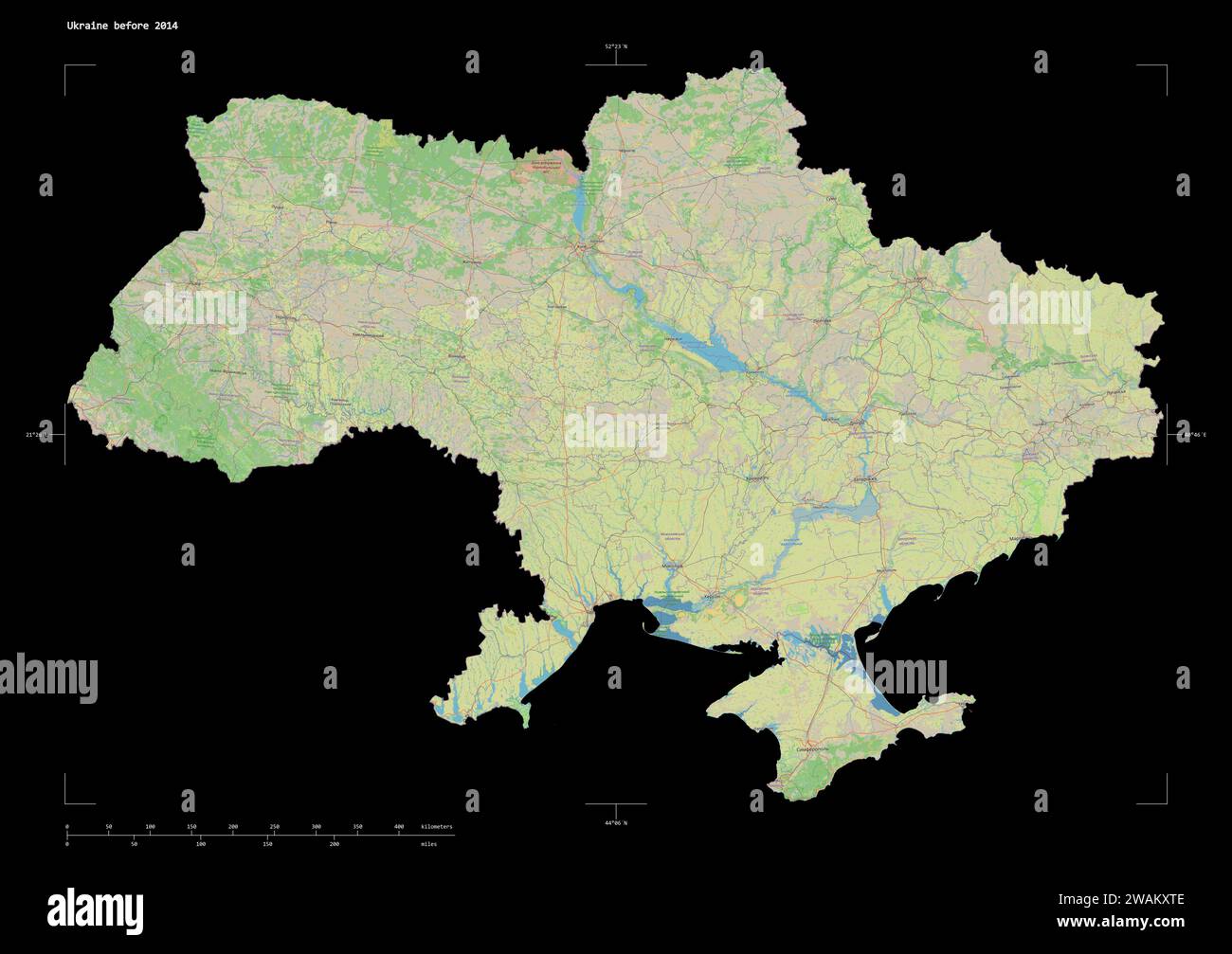 Shape of a topographic, OSM standard style map of the Ukraine before ...