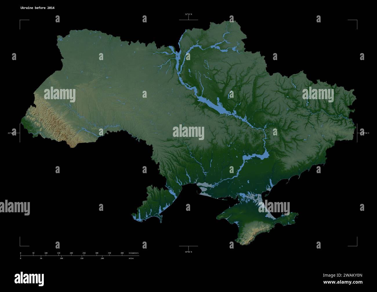 Shape of a Colored elevation map with lakes and rivers of the Ukraine ...