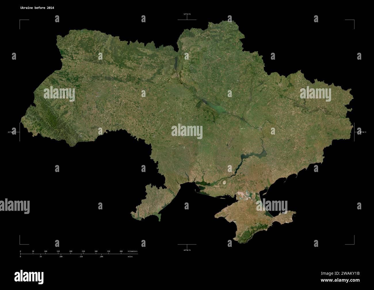 Shape of a low resolution satellite map of the Ukraine before 2014 ...