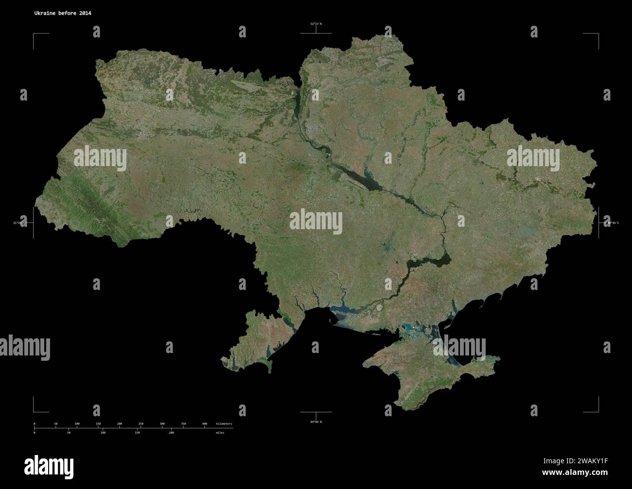 Shape of a high resolution satellite map of the Ukraine before 2014 ...