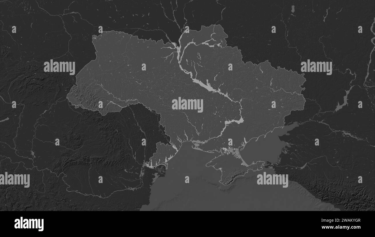 Ukraine before 2014 highlighted on a Bilevel elevation map with lakes ...