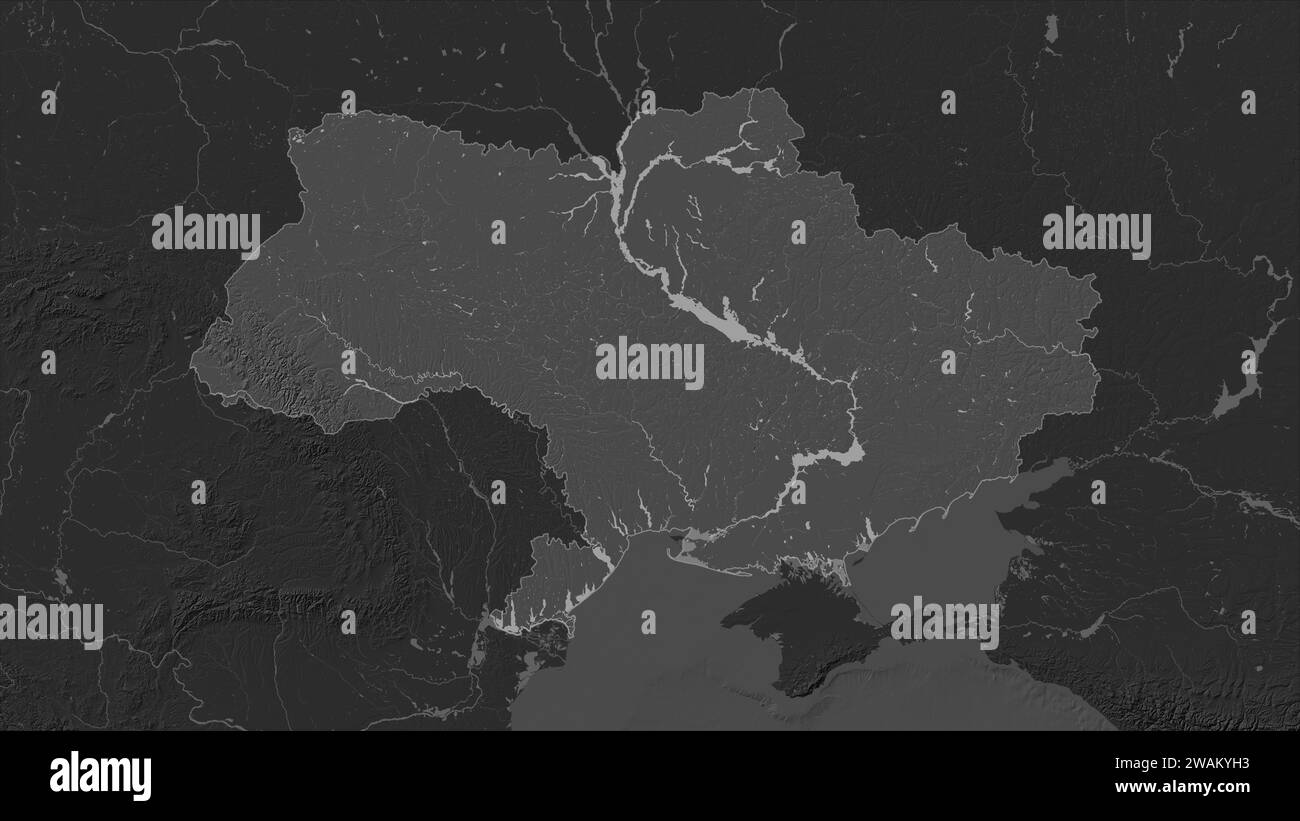 Ukraine between 2014 and 2022 highlighted on a Bilevel elevation map ...