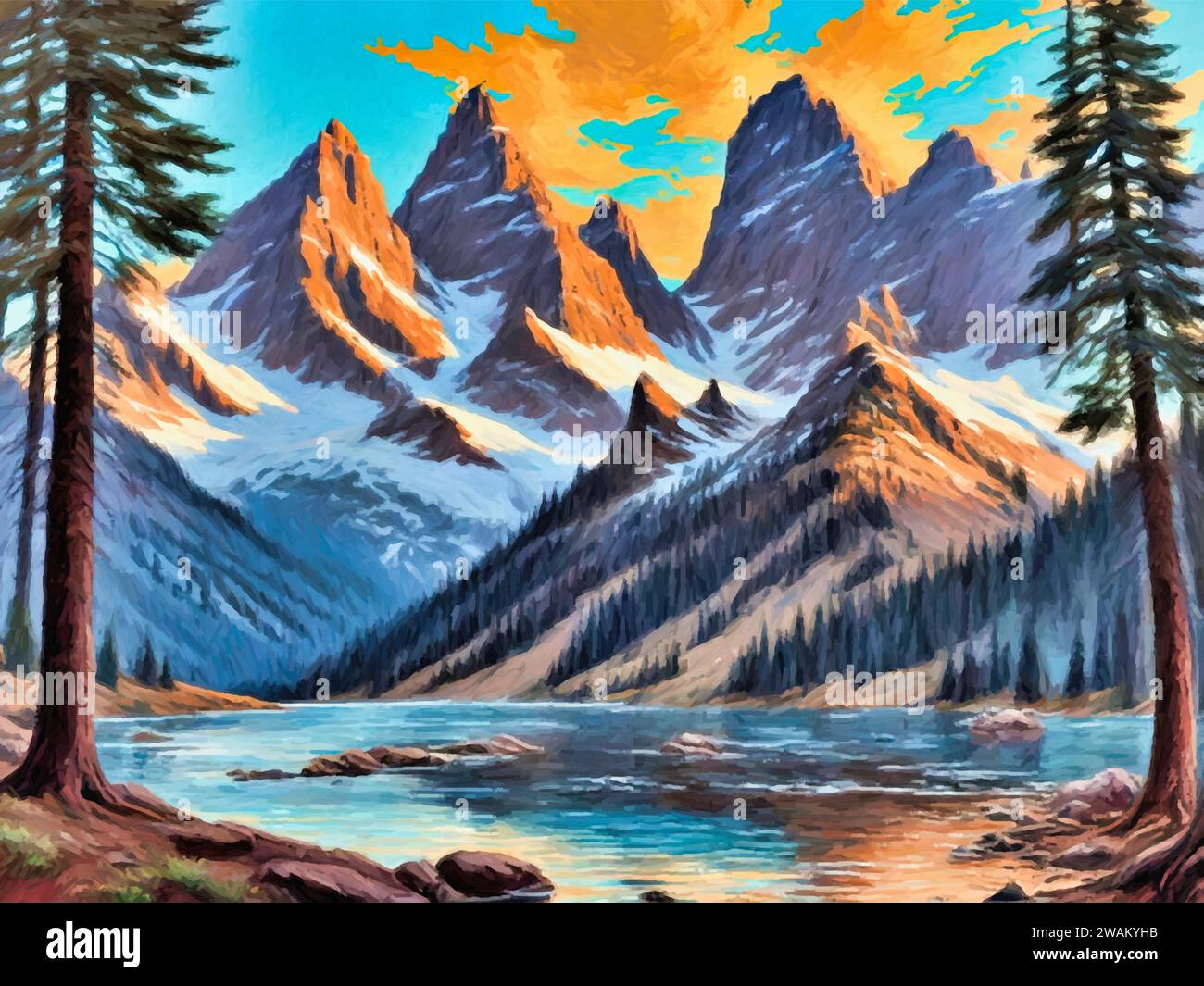 Renaissance river painting Stock Vector Images - Alamy