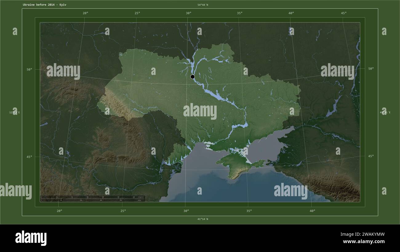 Ukraine before 2014 highlighted on a Pale colored elevation map with ...