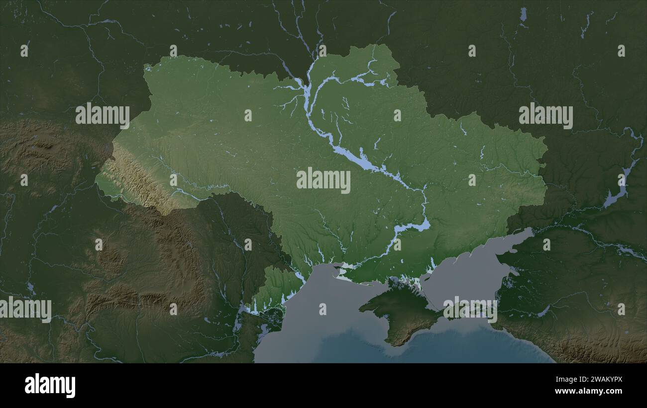 Ukraine before 2022 highlighted on a Pale colored elevation map with ...