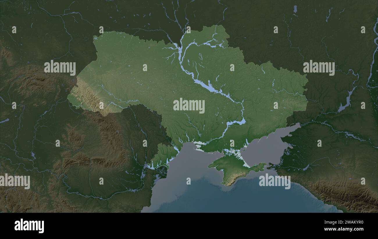 Ukraine before 2014 highlighted on a Pale colored elevation map with ...