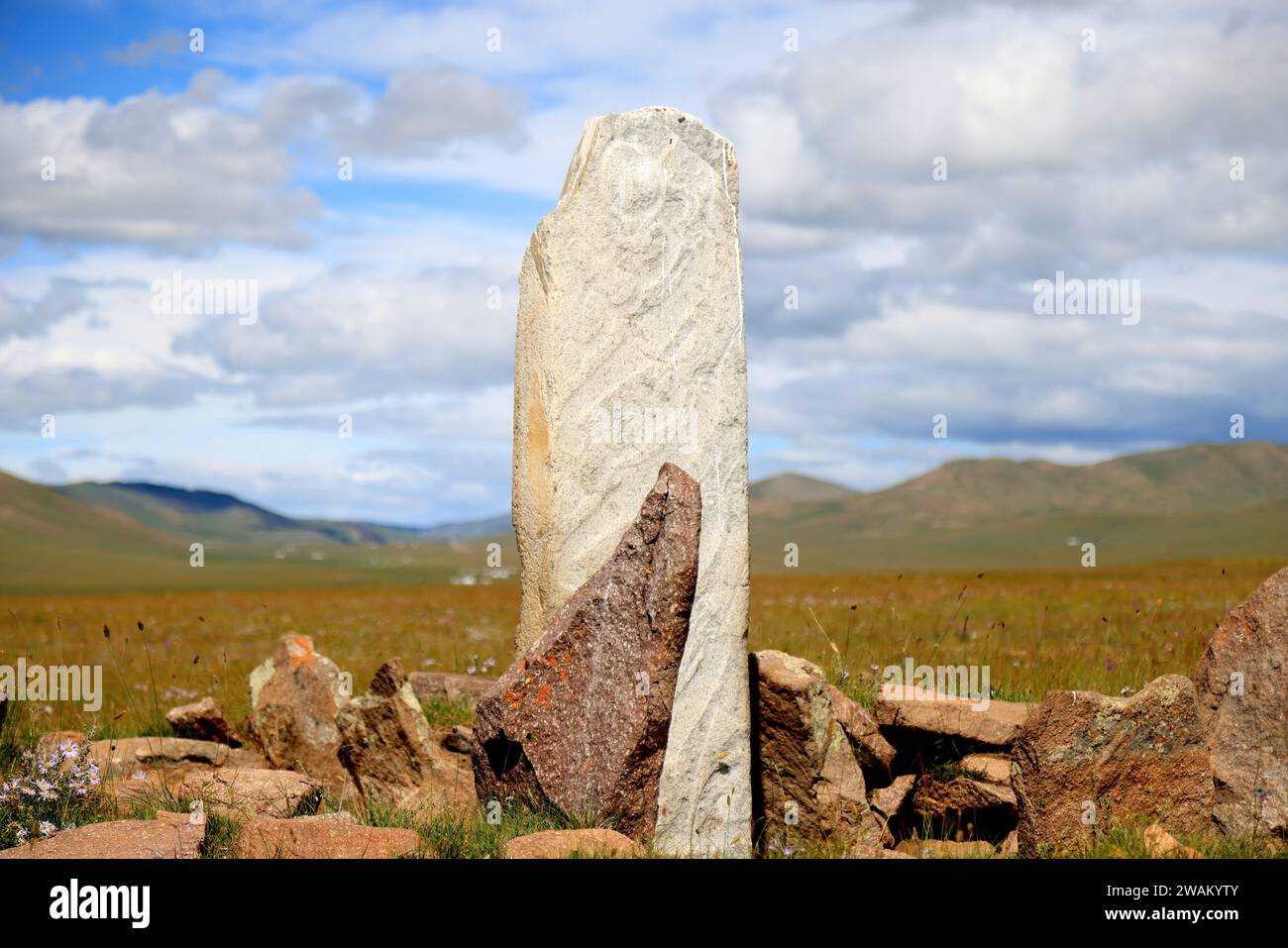 Deer stone in the Mongolian steppe Stock Photo - Alamy