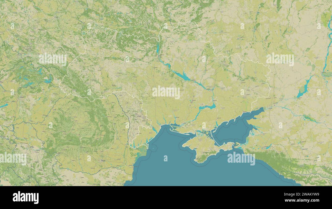 Ukraine before 2014 outlined on a topographic, OSM Humanitarian style ...
