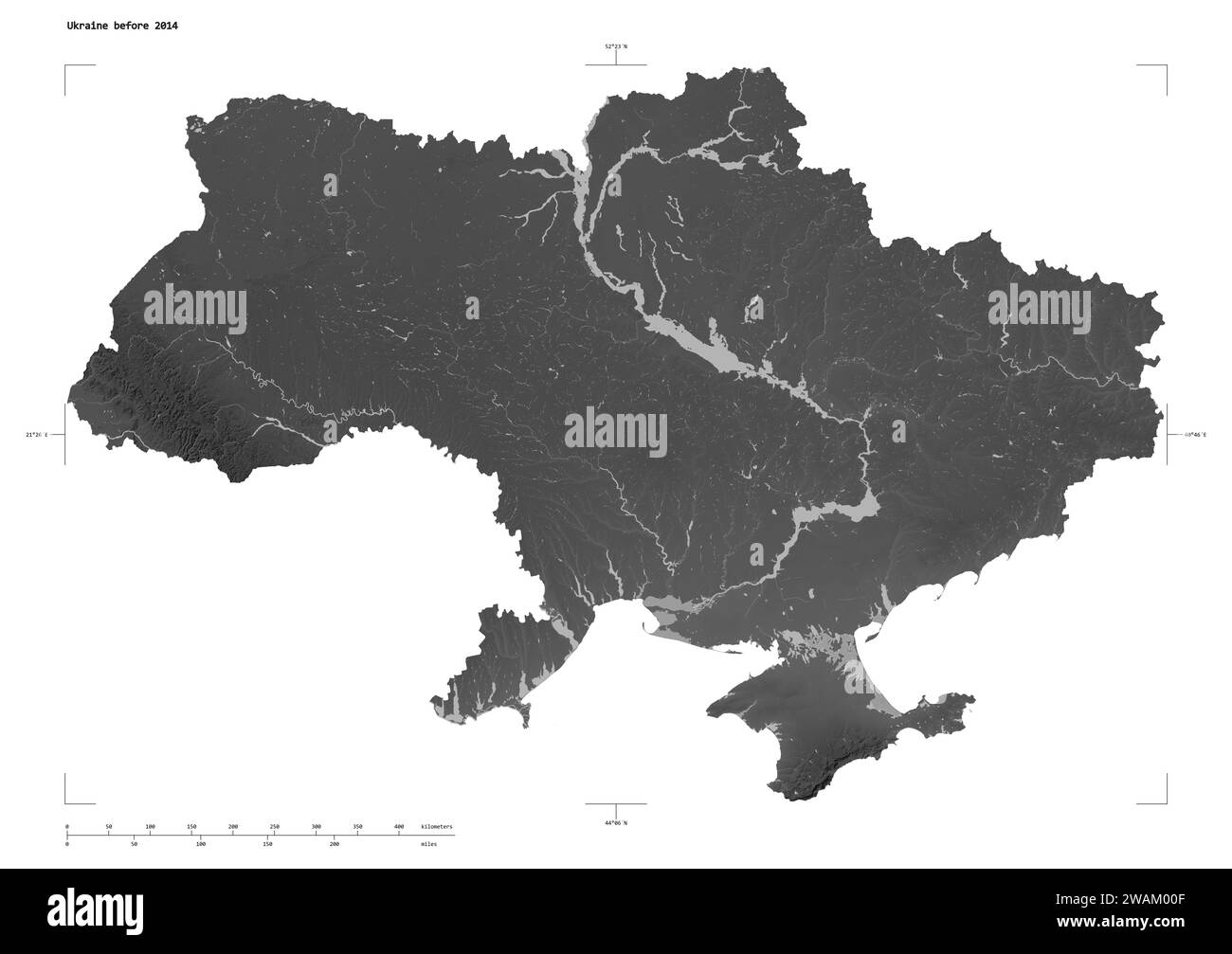 Shape of a Grayscale elevation map with lakes and rivers of the Ukraine ...