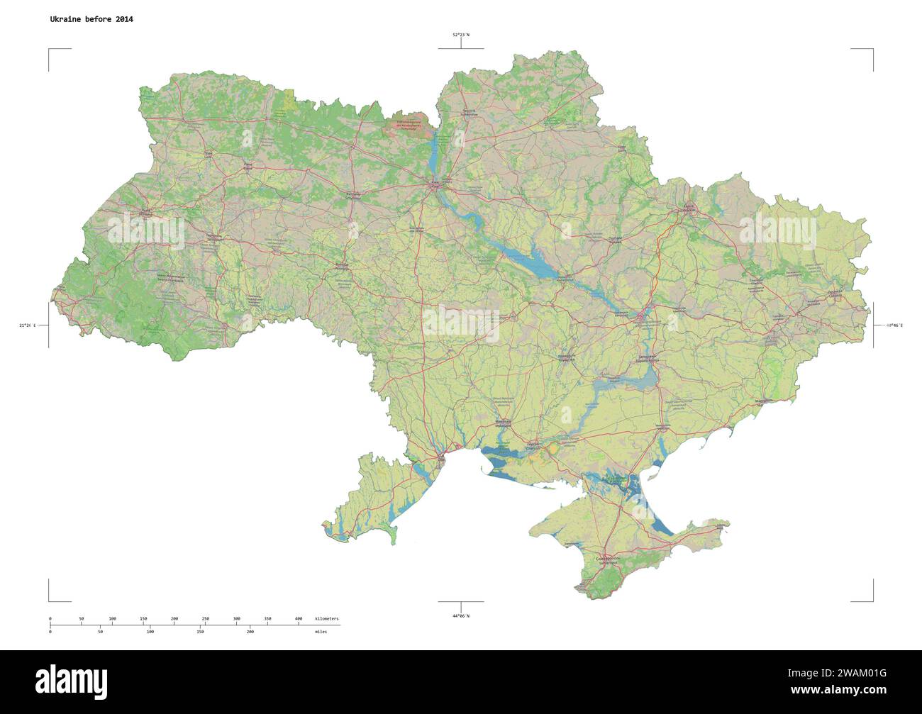 Shape of a topographic, OSM Germany style map of the Ukraine before ...