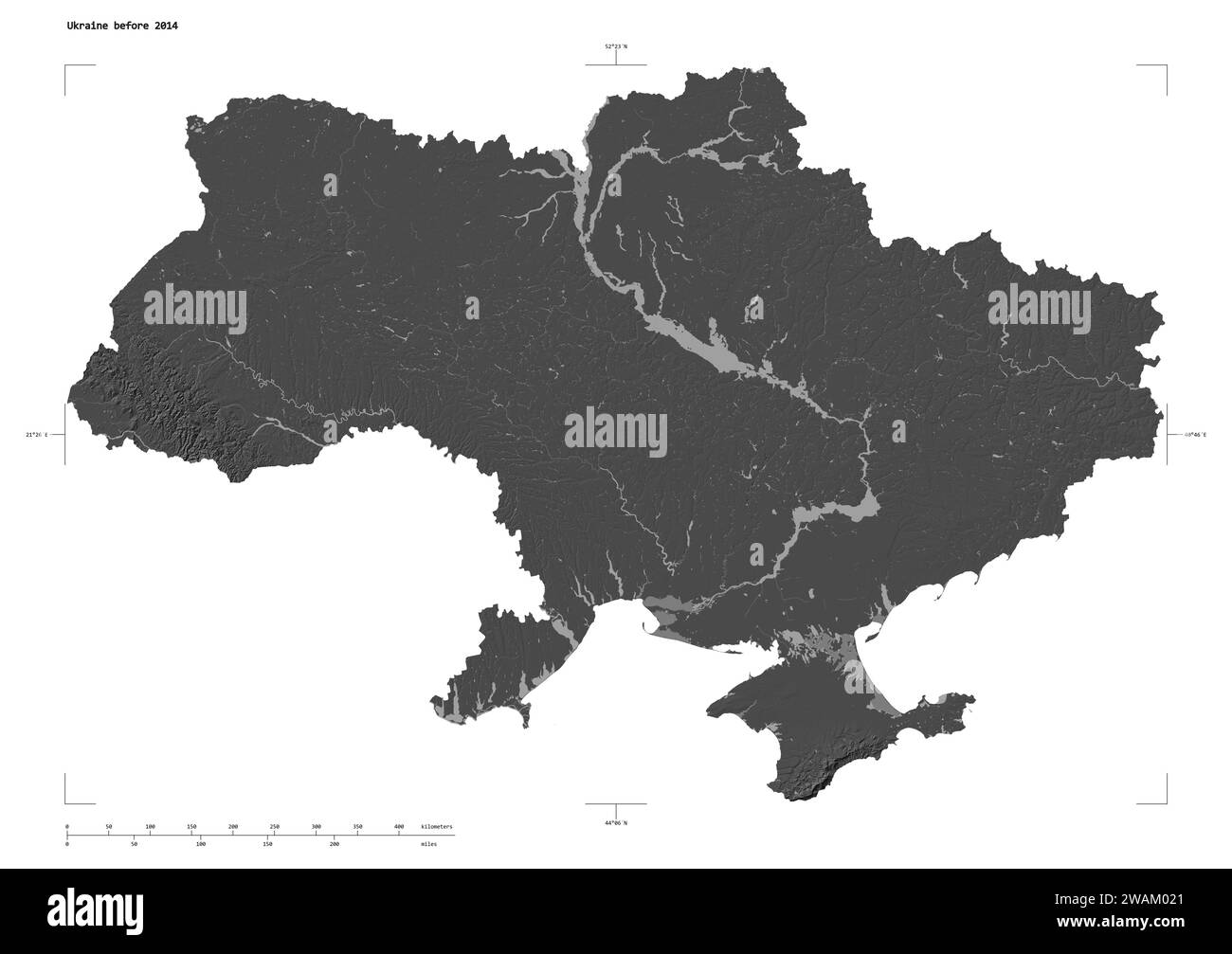 Shape of a Bilevel elevation map with lakes and rivers of the Ukraine ...