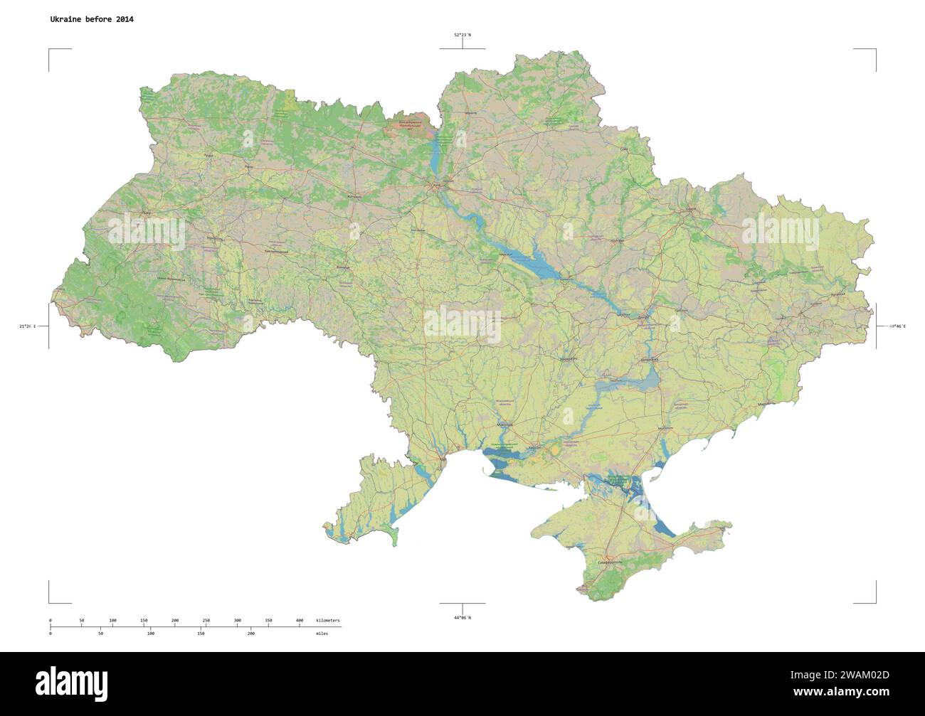 Shape of a topographic, OSM standard style map of the Ukraine before ...