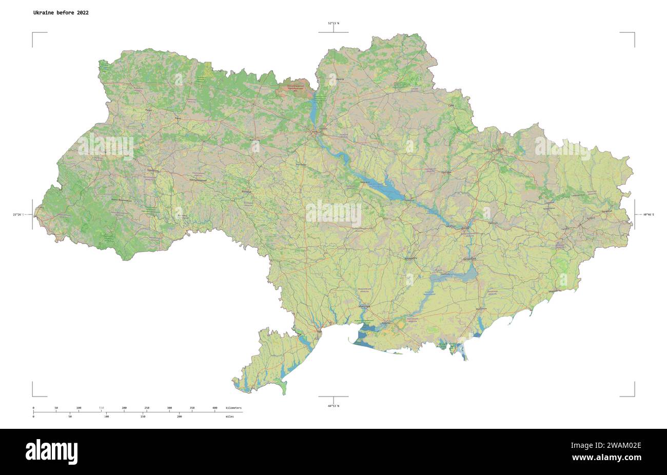Shape of a topographic, OSM standard style map of the Ukraine before ...
