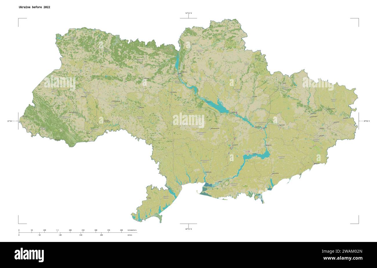 Shape of a topographic, OSM Humanitarian style map of the Ukraine ...