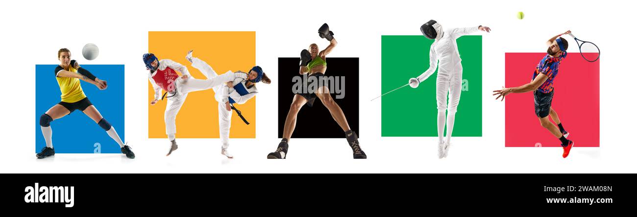 Set of different athletes, men and women of diverse kind of sports ...