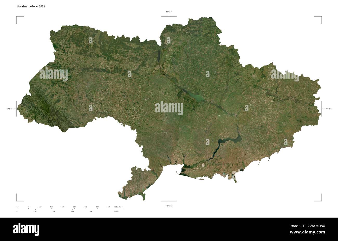 Shape of a low resolution satellite map of the Ukraine before 2022 ...