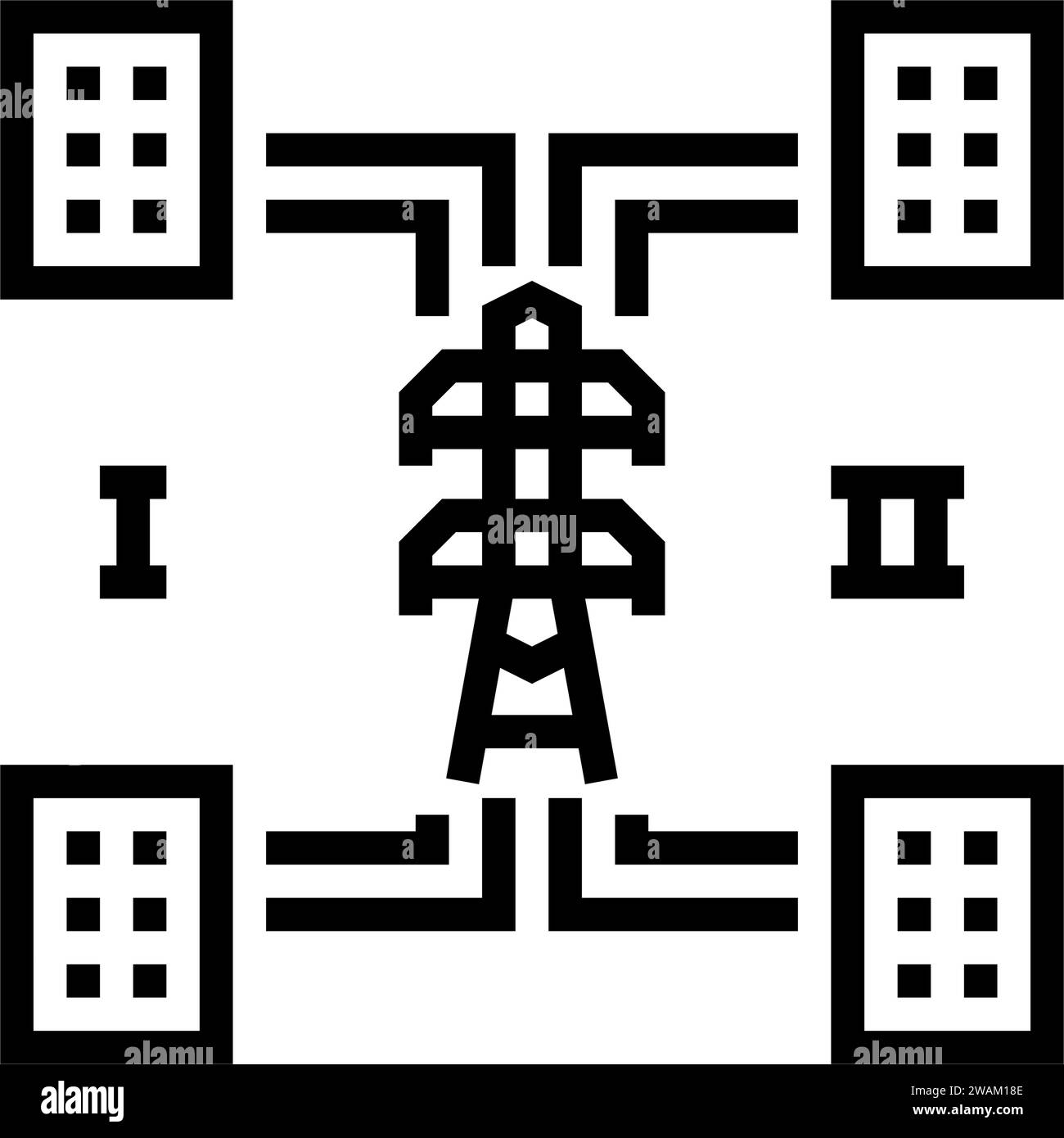 distributed generation electric grid line icon vector illustration ...