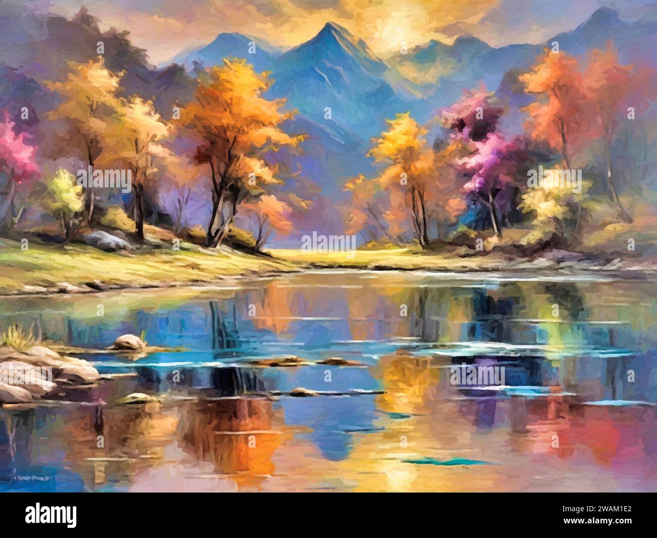 Renaissance river painting Stock Vector Images - Alamy